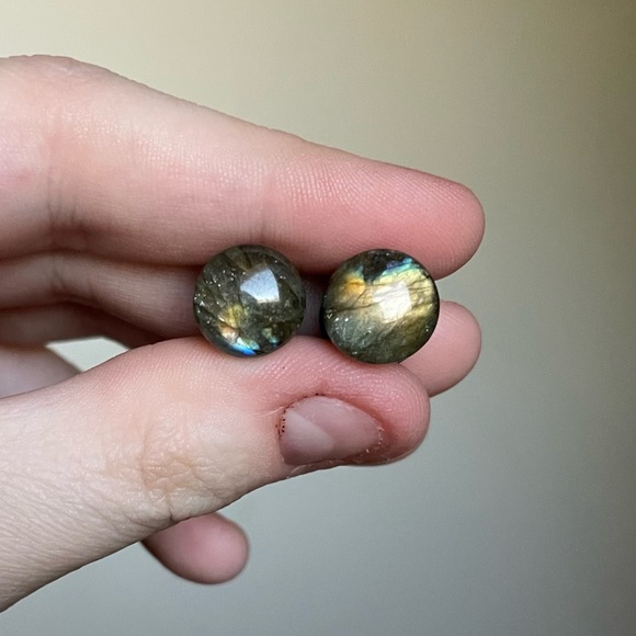 Jewelry | G Double Flare Yellow Flash Labradorite Plugs | Poshmark